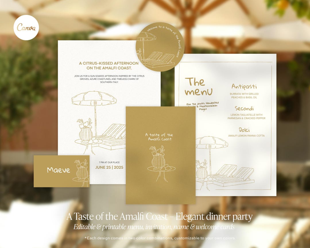 Amalfi Coast Dinner Party Invitation Template: Printable Menu, Editable ...