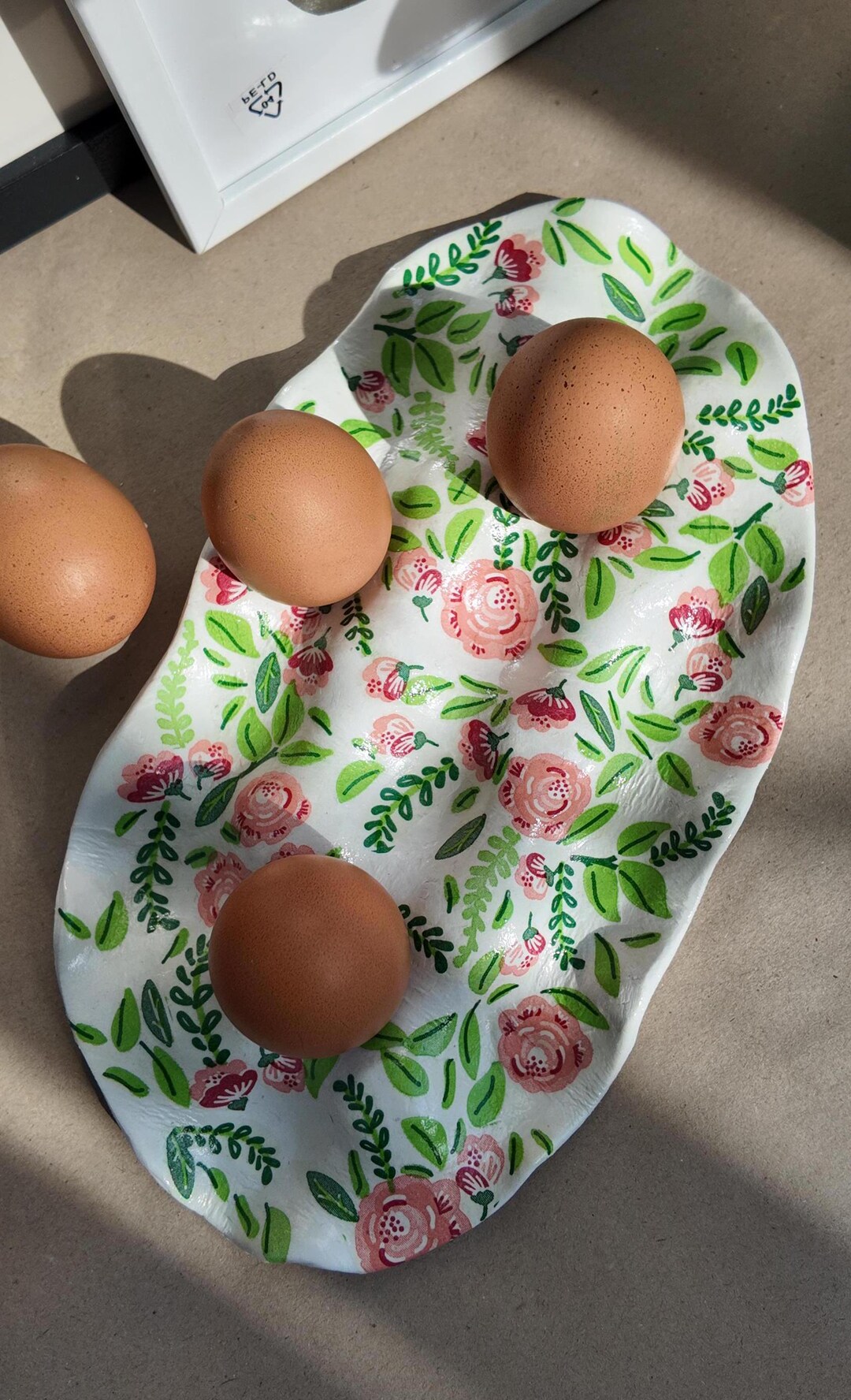 Clay Egg Crate With Floral Pattern, Egg Stand, Egg Holder, Handmade ...