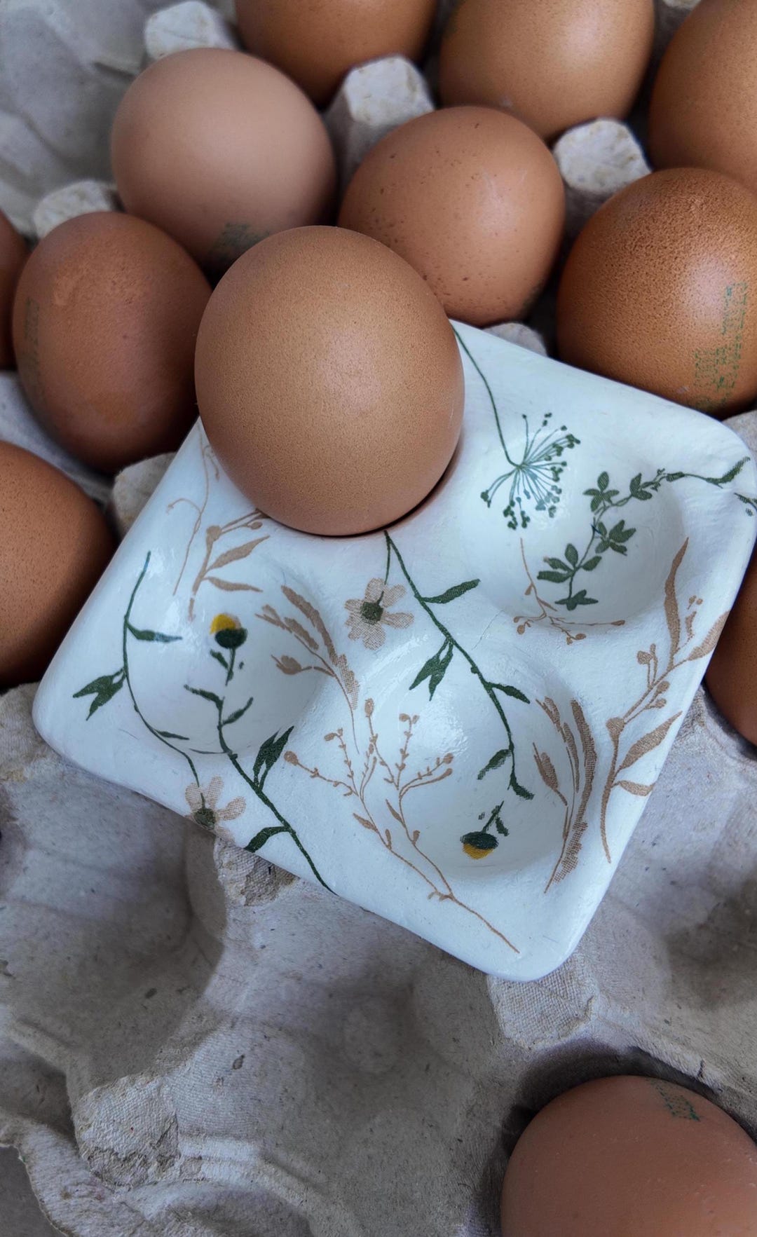 Clay Egg Crate With Floral Pattern, Egg Stand, Egg Holder, Handmade ...