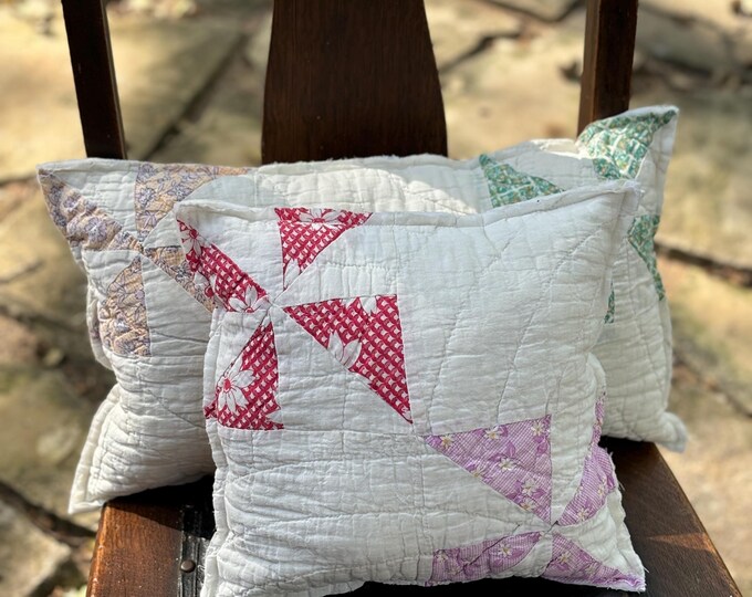 Vintage Quilt Pillow, Pinwheel Quilt, Upcycled Quilt, Cottage Core - Etsy