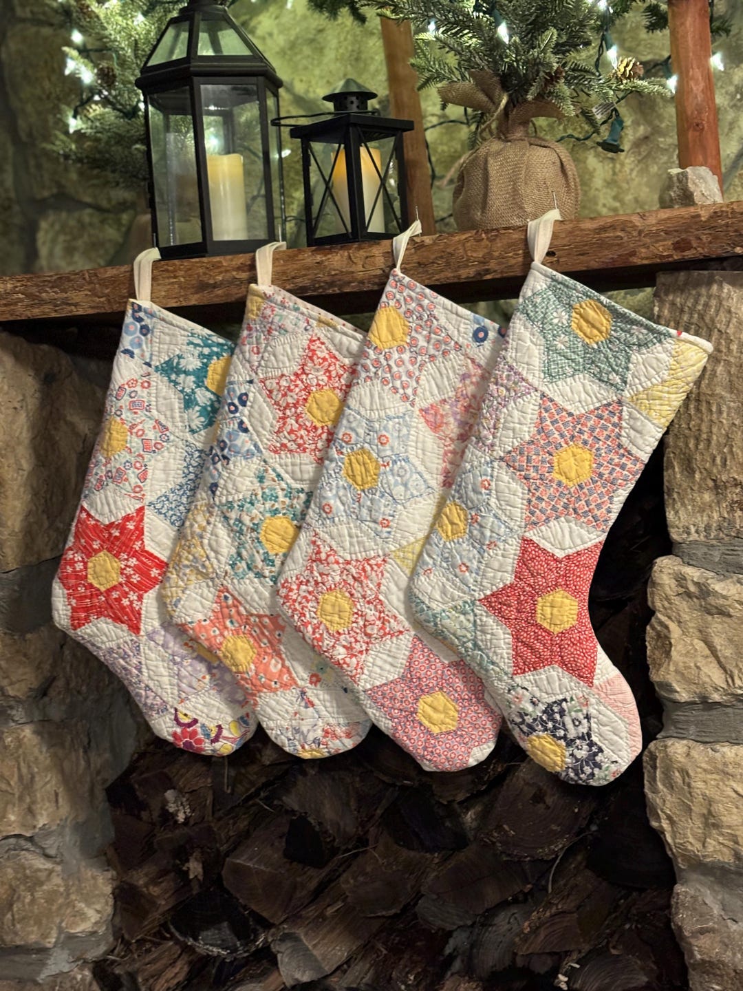 Vintage Quilt Christmas Stocking/ Quilted Farmhouse Christmas Stocking ...