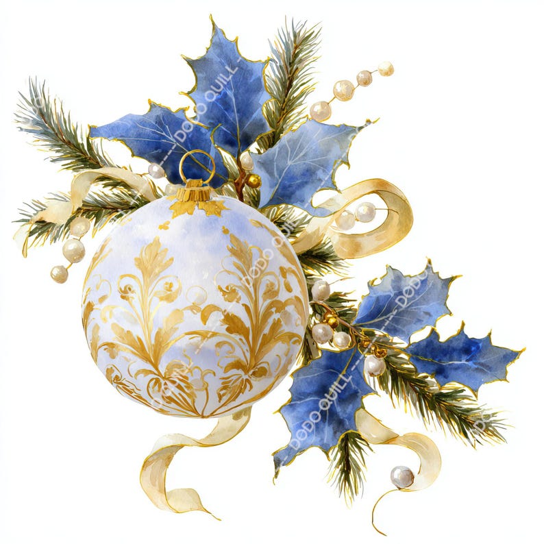 Christmas Ornaments Clipart: Blue, Gold, and Silver Festive Designs ...