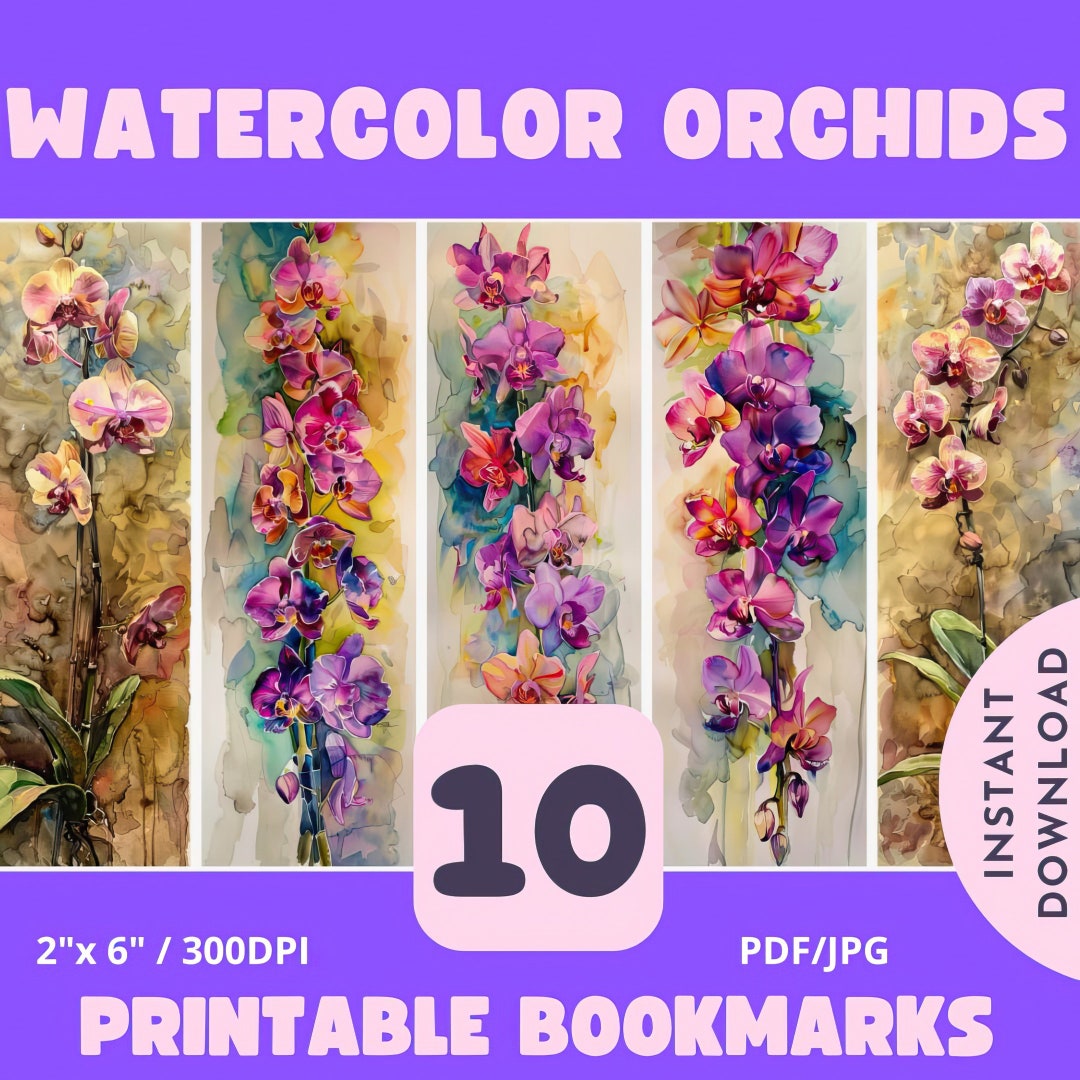 Cute Bookmarks With Flowers. Watercolor Style Orchid Flowers. Printable ...