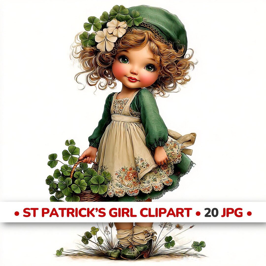 St Patrick’s Day Girl Clipart, Full Body Portraits | 20 JPG (digital ...