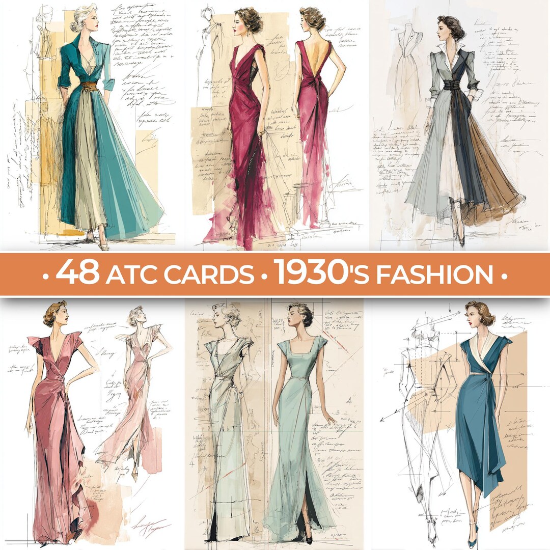 1930s Fashion ATC Cards, Vintage Clothing Sketches (PDF) - Etsy