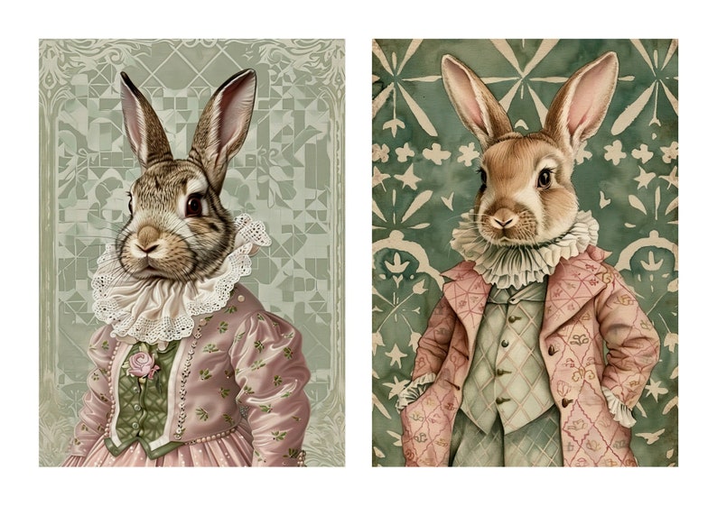 Printable Cards: Vintage Rabbits Printable Digital Image Junk Journal ...