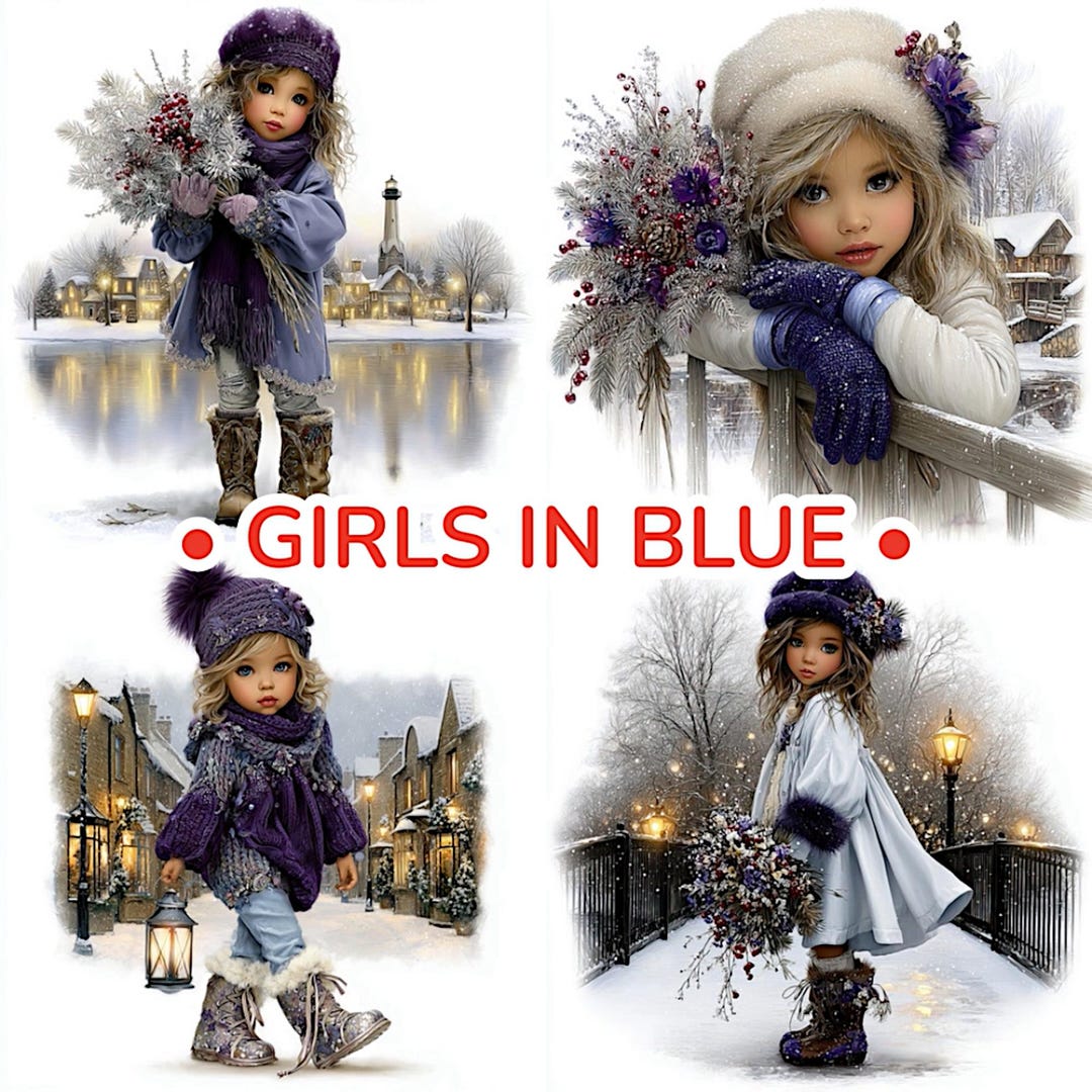 Little Girls in Blue, Winter Collection | Christmas Clipart - 28 Square ...