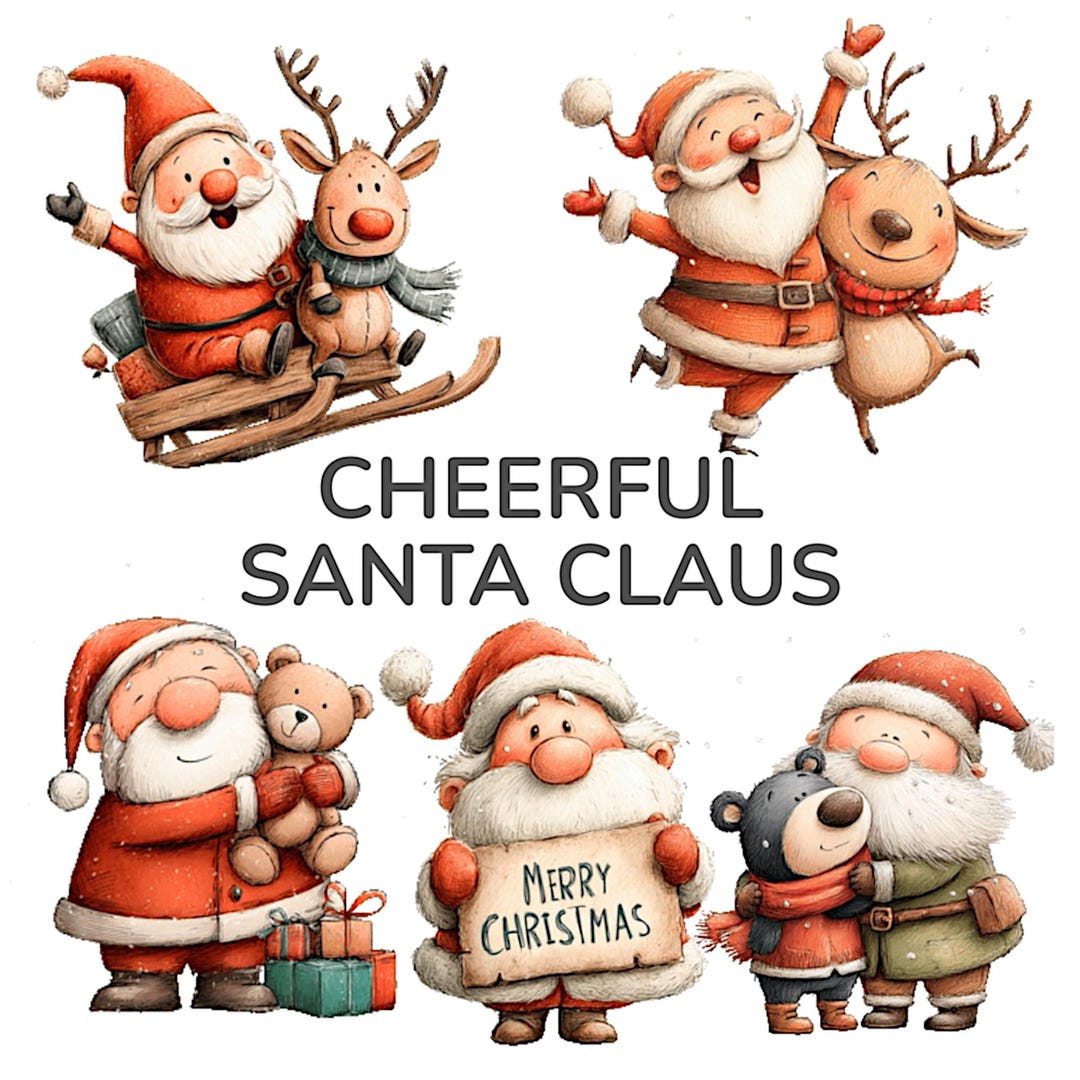 Cheerful Santa Claus | Merry Christmas Clipart: 32 PNG Files (digital ...