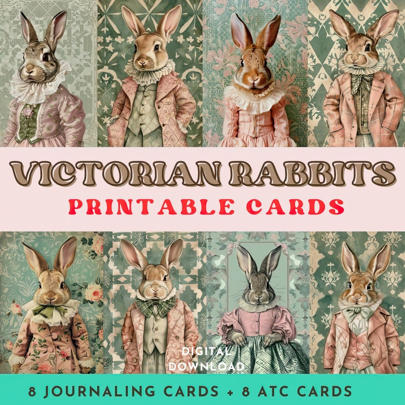 Vintage Victorian Style Rabbits. Printable Digital Image Junk Journal ...