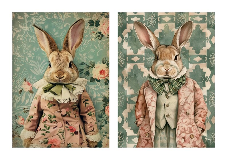 Vintage Victorian Style Rabbits. Printable Digital Image Junk Journal ...