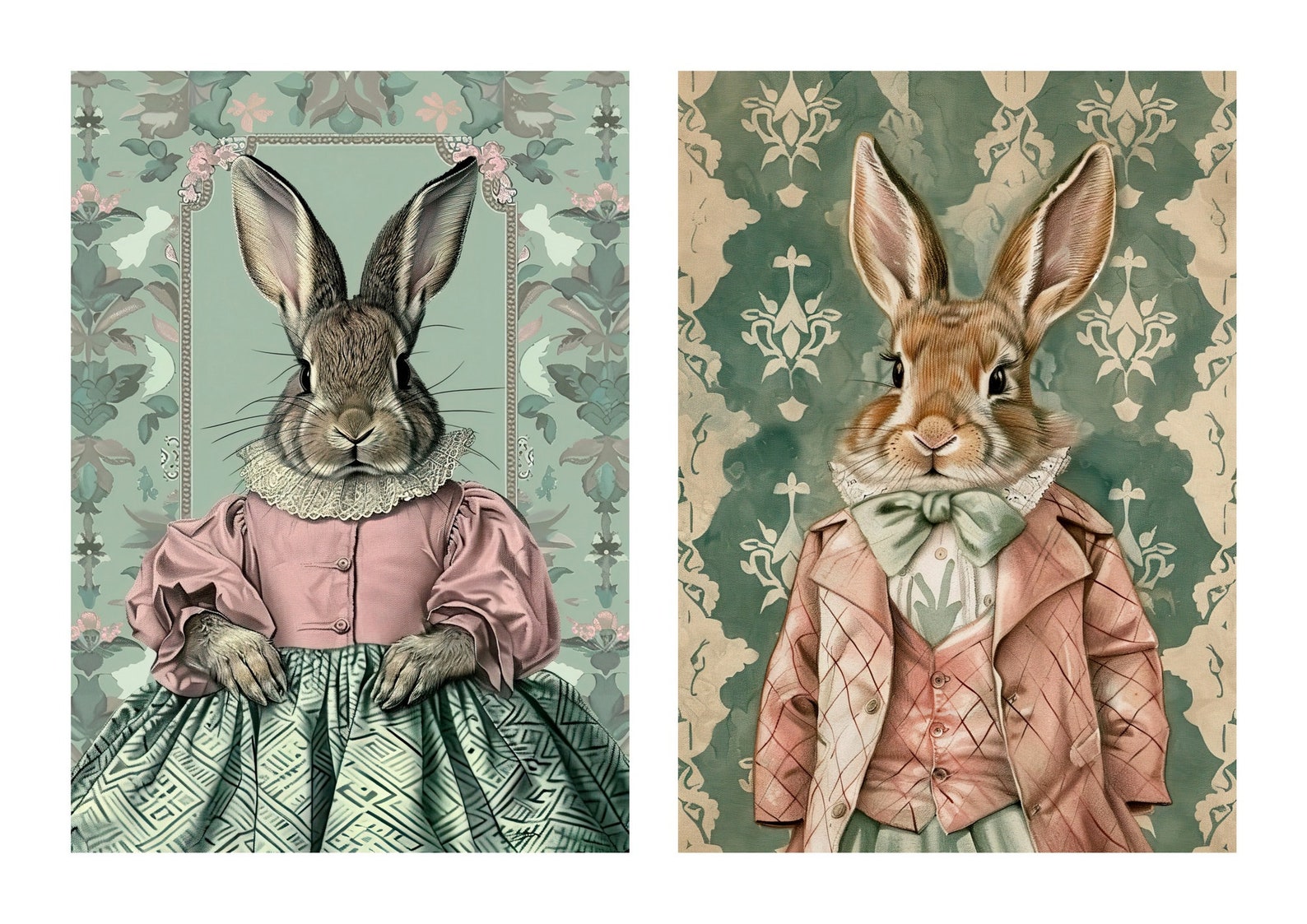 Printable Cards: Vintage Rabbits Printable Digital Image Junk Journal ...