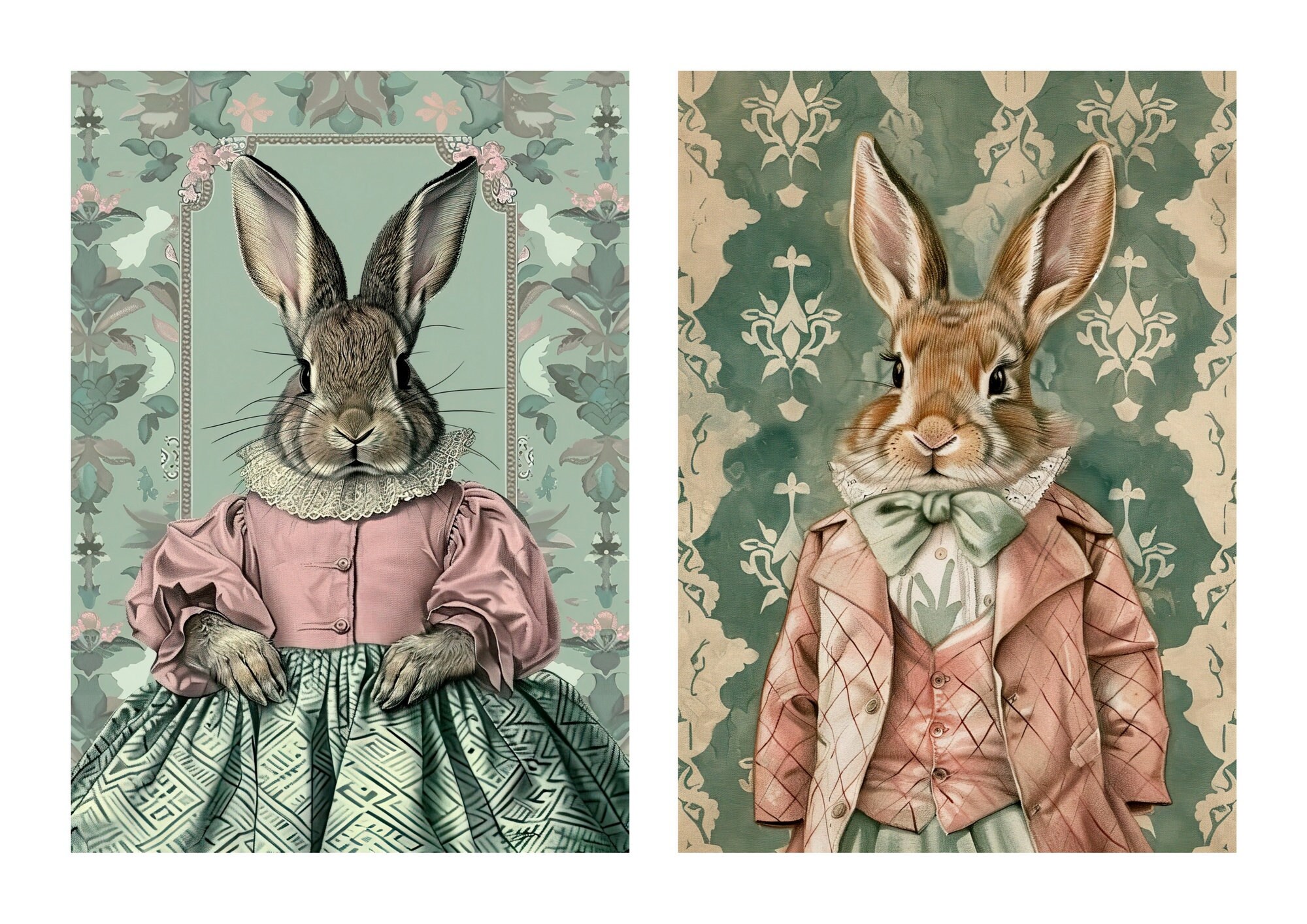 Printable Cards: Vintage Rabbits Printable Digital Image Junk Journal ...