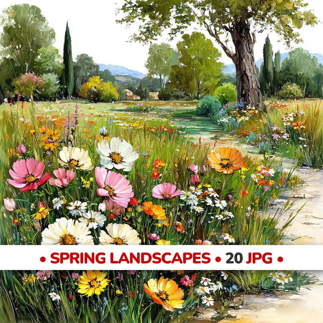 Spring Landscape Backgrounds Digital Paper | Meadow Wildflowers ...