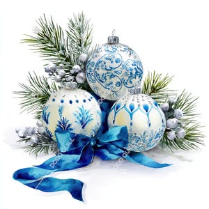 Christmas Ornaments Clipart: Blue, Gold, and Silver Festive Designs ...