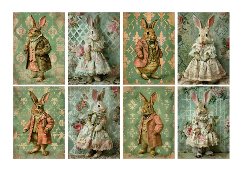 Printable Cards: Vintage Rabbits Printable Digital Image Junk Journal ...