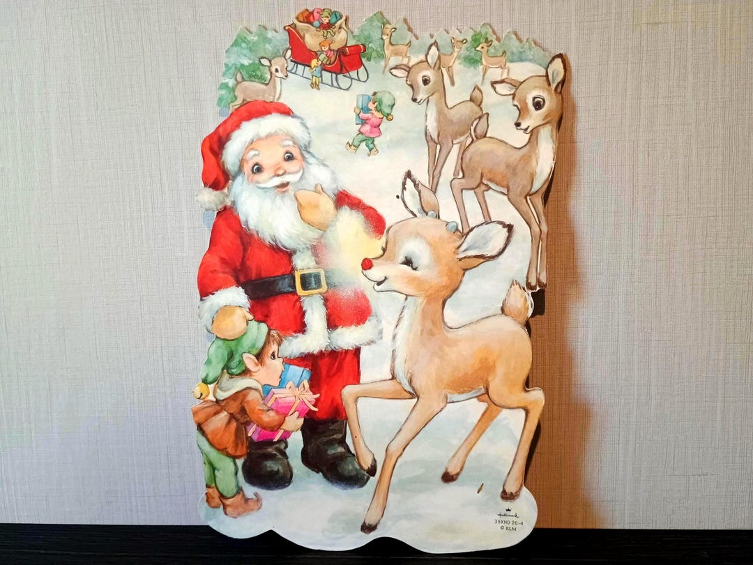 Vintage Rudolph Reindeer Hallmark Christmas Die Cut Santa Elves ...