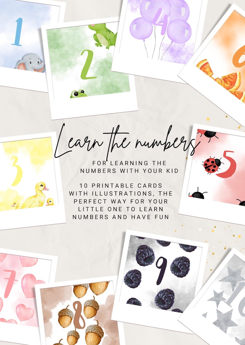 1-10 Number Cards, Digital Download, Printable, Illustrated Number ...