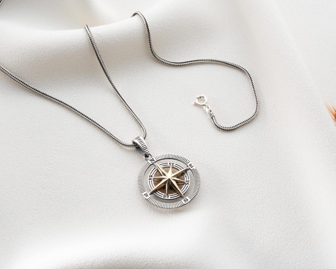 Handmade Silver Compass Necklace,personalized Star Pendant,925 Sterling ...