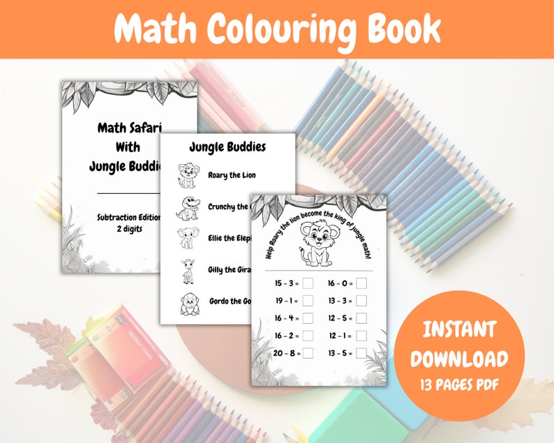 Math Worksheets Colouring Pages Jungle Edition - Etsy Australia