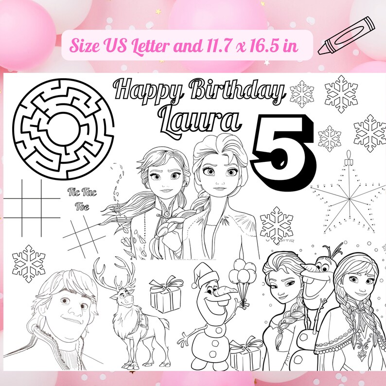 Personalized Frozen Elsa Birthday Coloring Activity Sheet Placemat ...