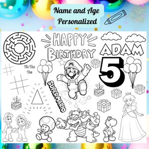 Super Mario Birthday Coloring Page Personalized Gift Party Favors With ...