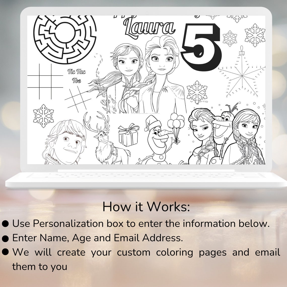 Personalized Frozen Elsa Birthday Coloring Activity Sheet Placemat ...