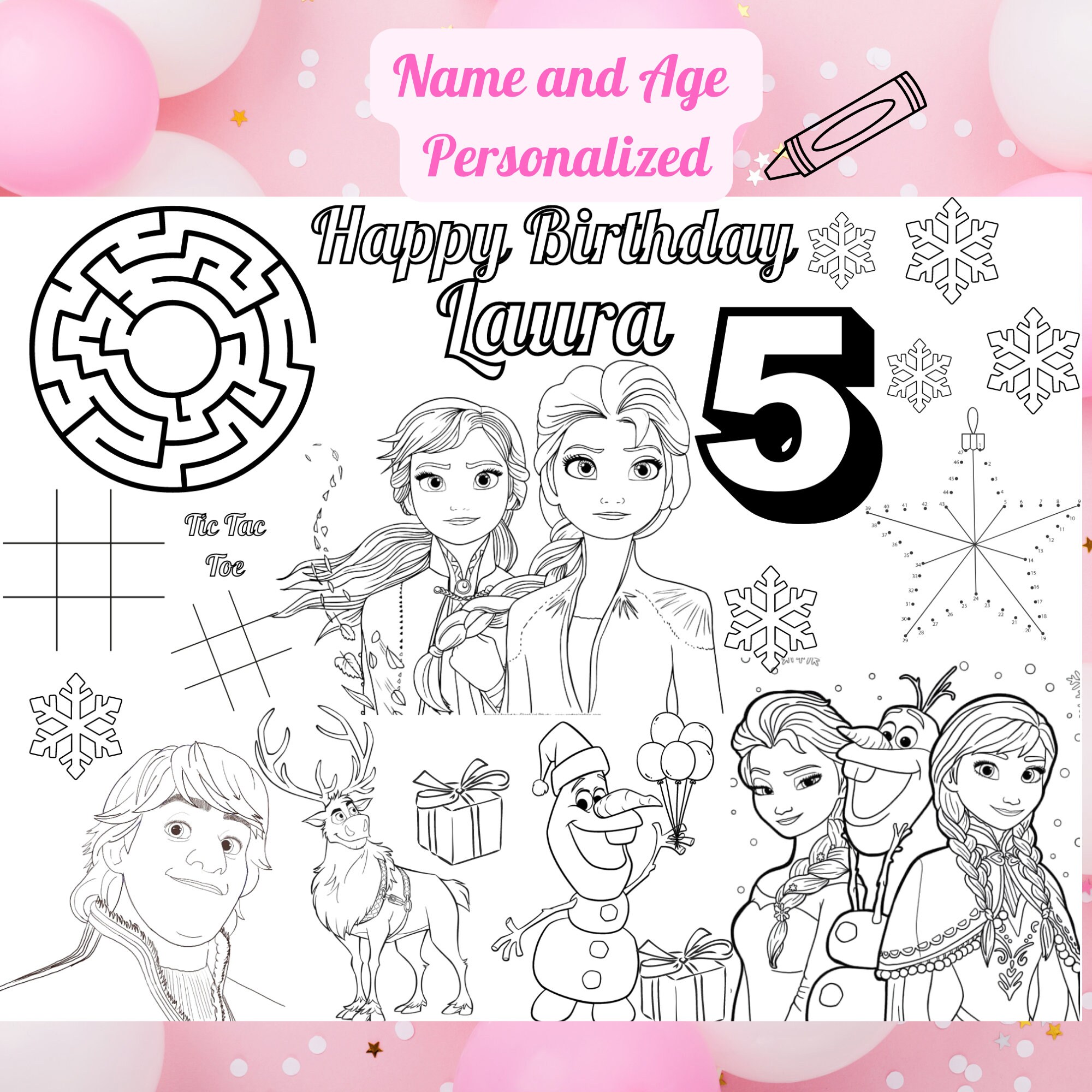 Personalized Frozen Elsa Birthday Coloring Activity Sheet Placemat ...