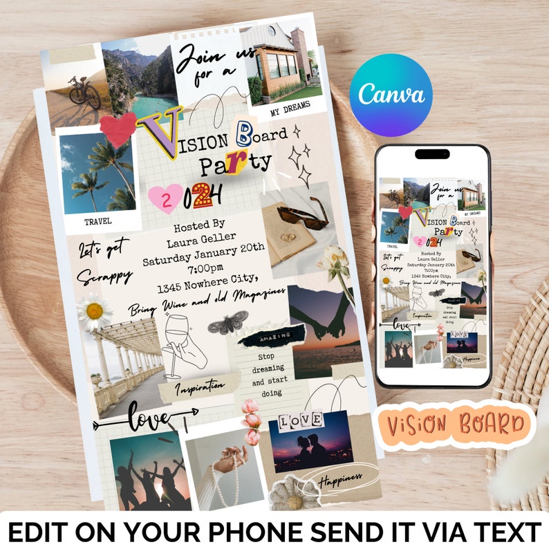 Vision Board Party Invite 2024 Party Manifestation Party Mood Board ...