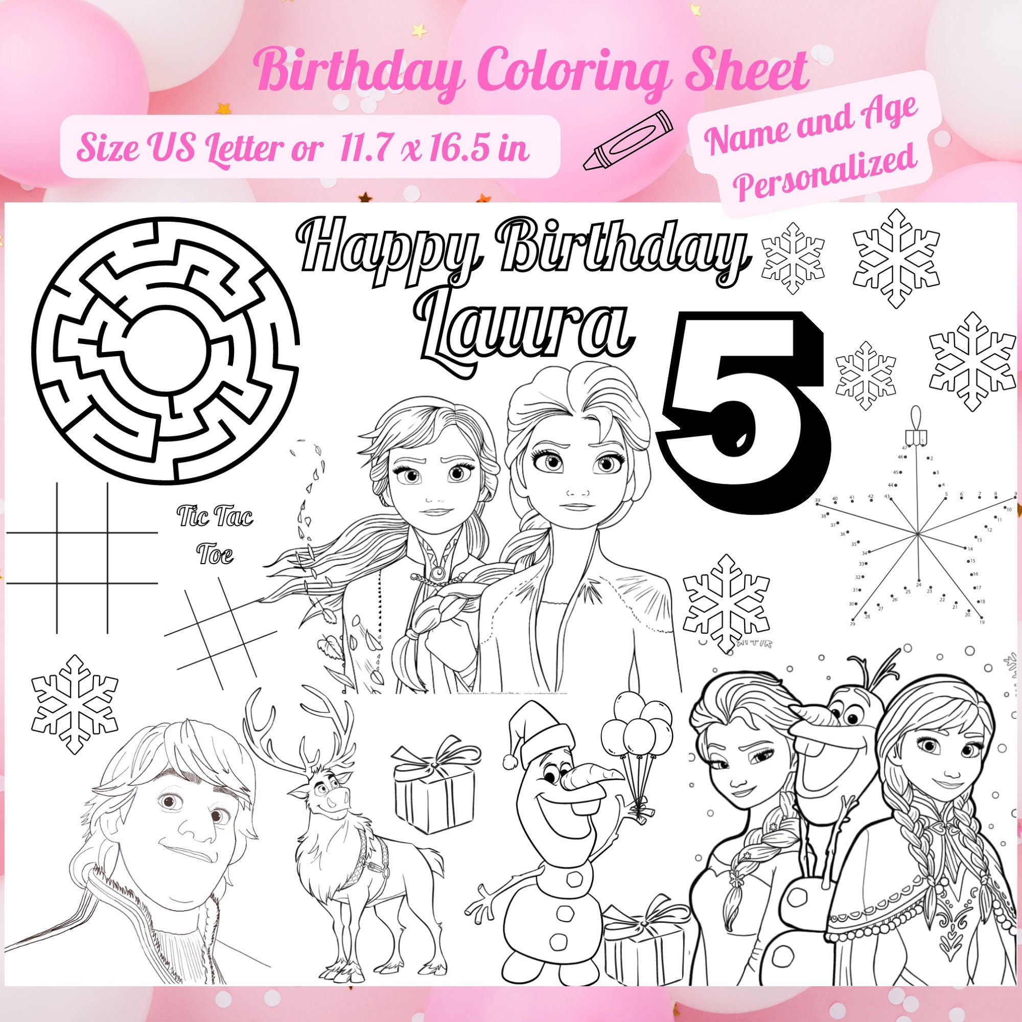 Personalized Frozen Elsa Birthday Coloring Activity Sheet Placemat ...