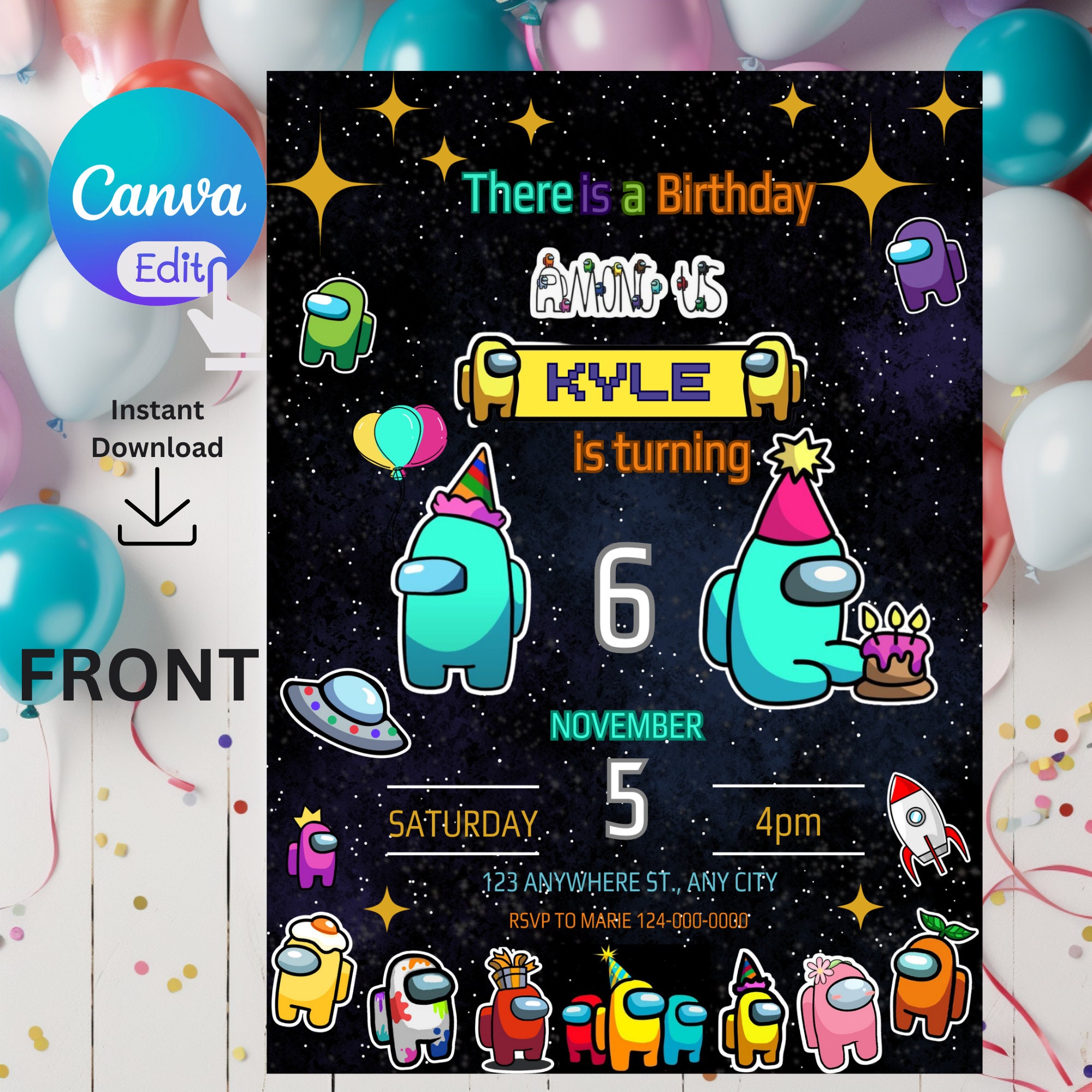 Invitación de cumpleaños de Among us, fiesta de Among us, invitación de ...