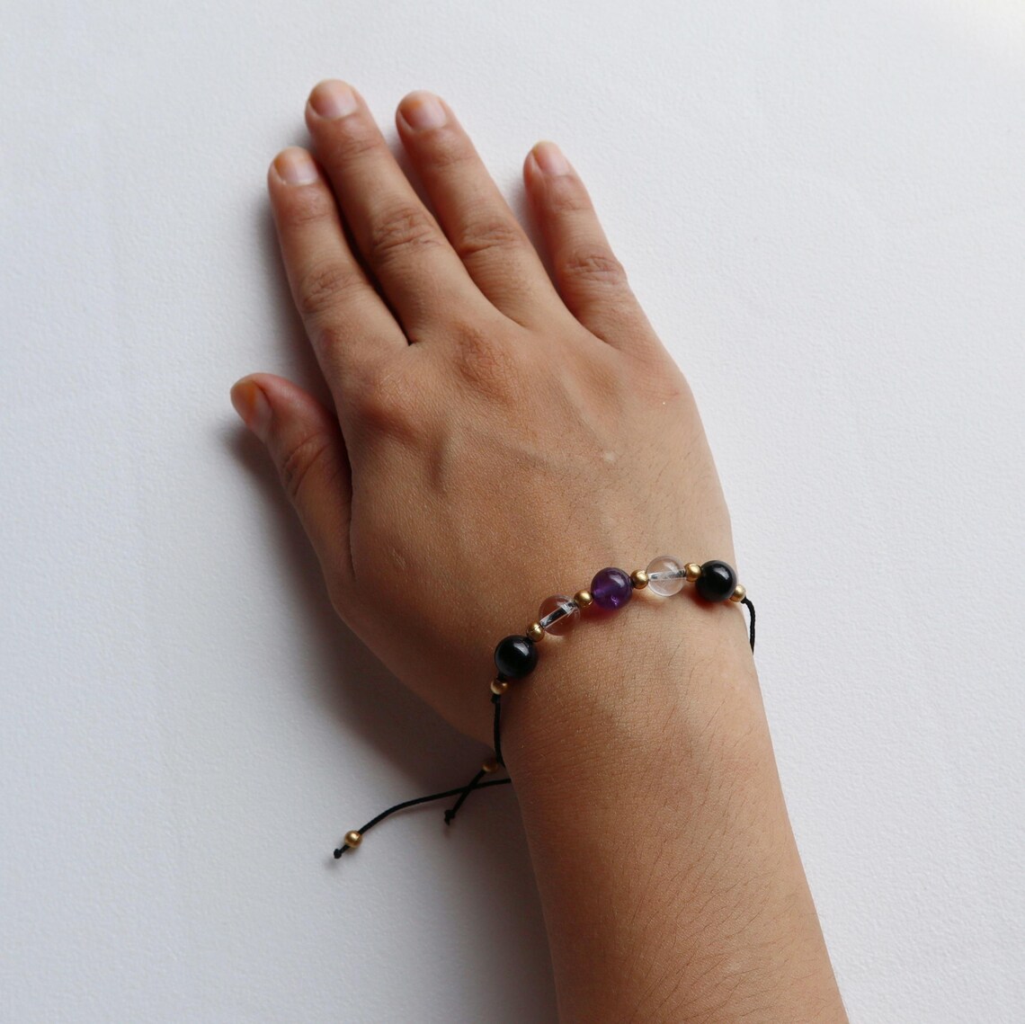 Third Eye Chakra Healing Bracelet, Black Tourmaline, Clear Quartz ...