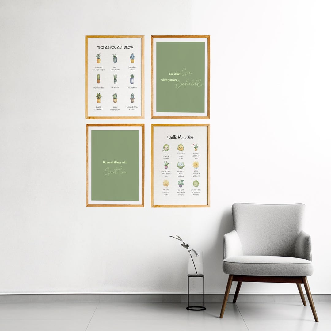 Sage Green, Therapy Wall Art, Set of 4, Gallery Wall Set, Mental Health ...