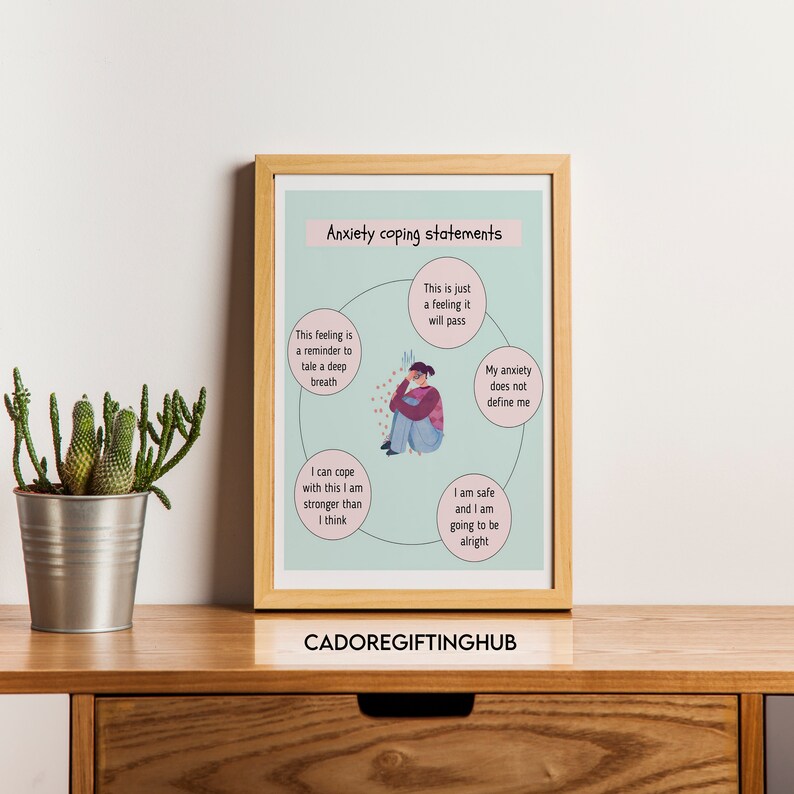Anxiety Coping Statements, Mental Health Wall Art, Therapy Office Décor ...