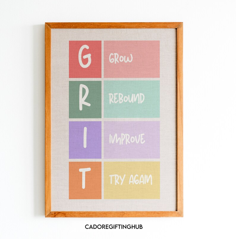 Grit Affirmation Wall Art, Postive Wall Décor, Therapy Wall Art ...