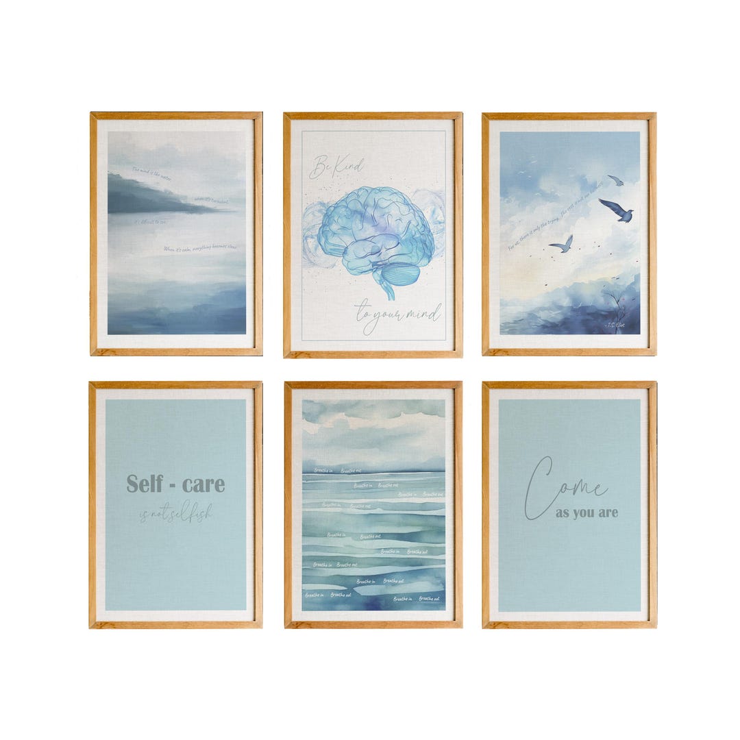 Blue Calm Therapy Wall Art, Set of 6, Mindfulness, Mental Health Poster ...