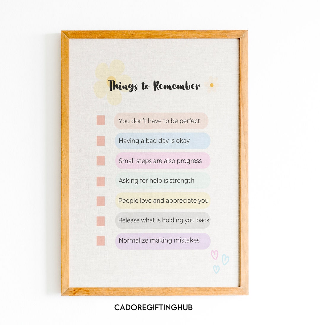 Things to Remember, Daily Affirmation, Therapy Print, Office Décor ...