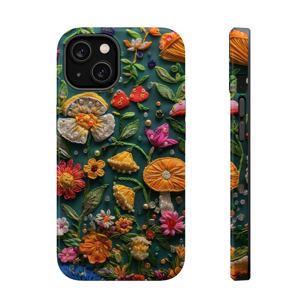 Magnificent Floral Meadow Embroidery Phone Case, Vibrant Wildflower ...