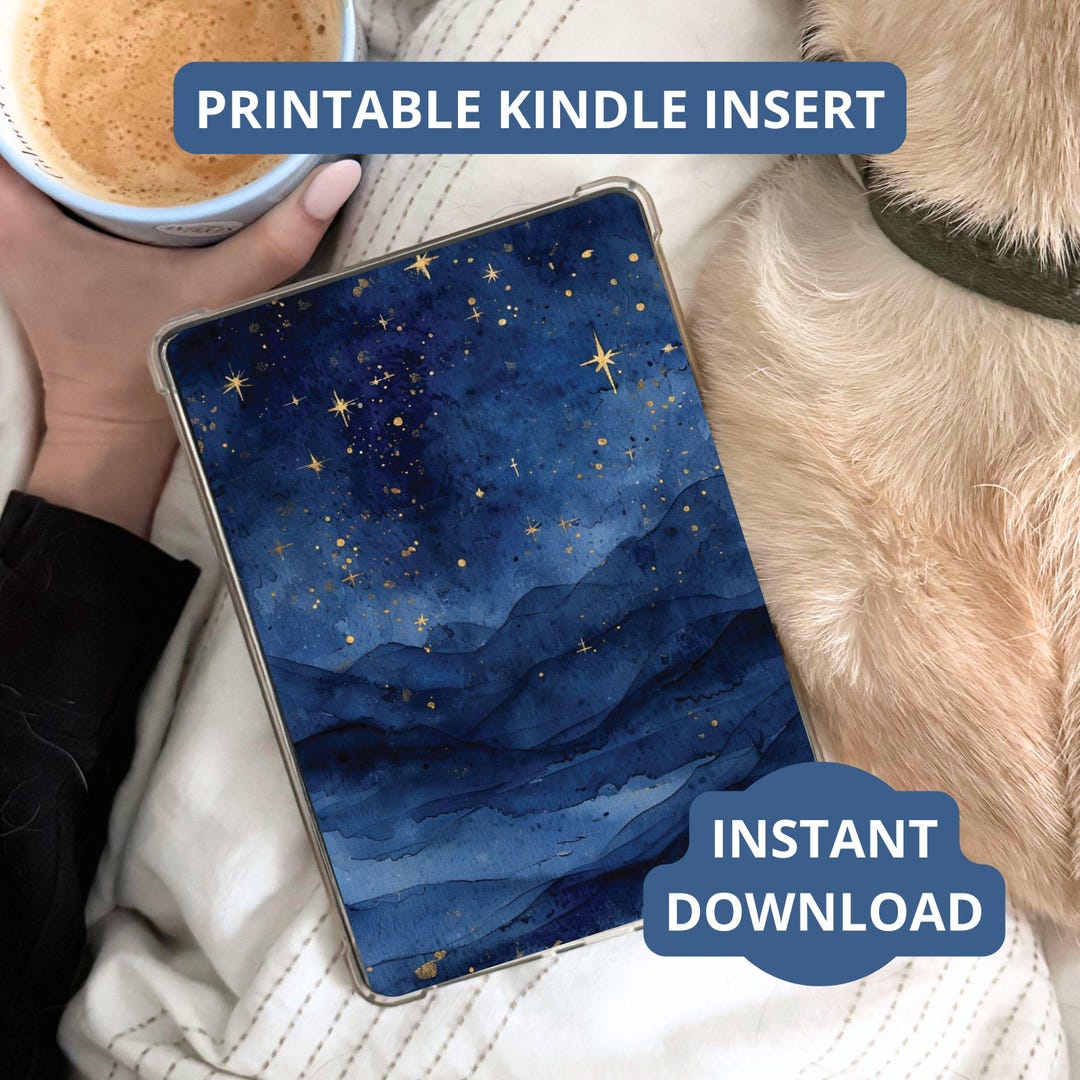 Night Sky Kindle Insert: Watercolor Stars, Mountains (digital Printable ...