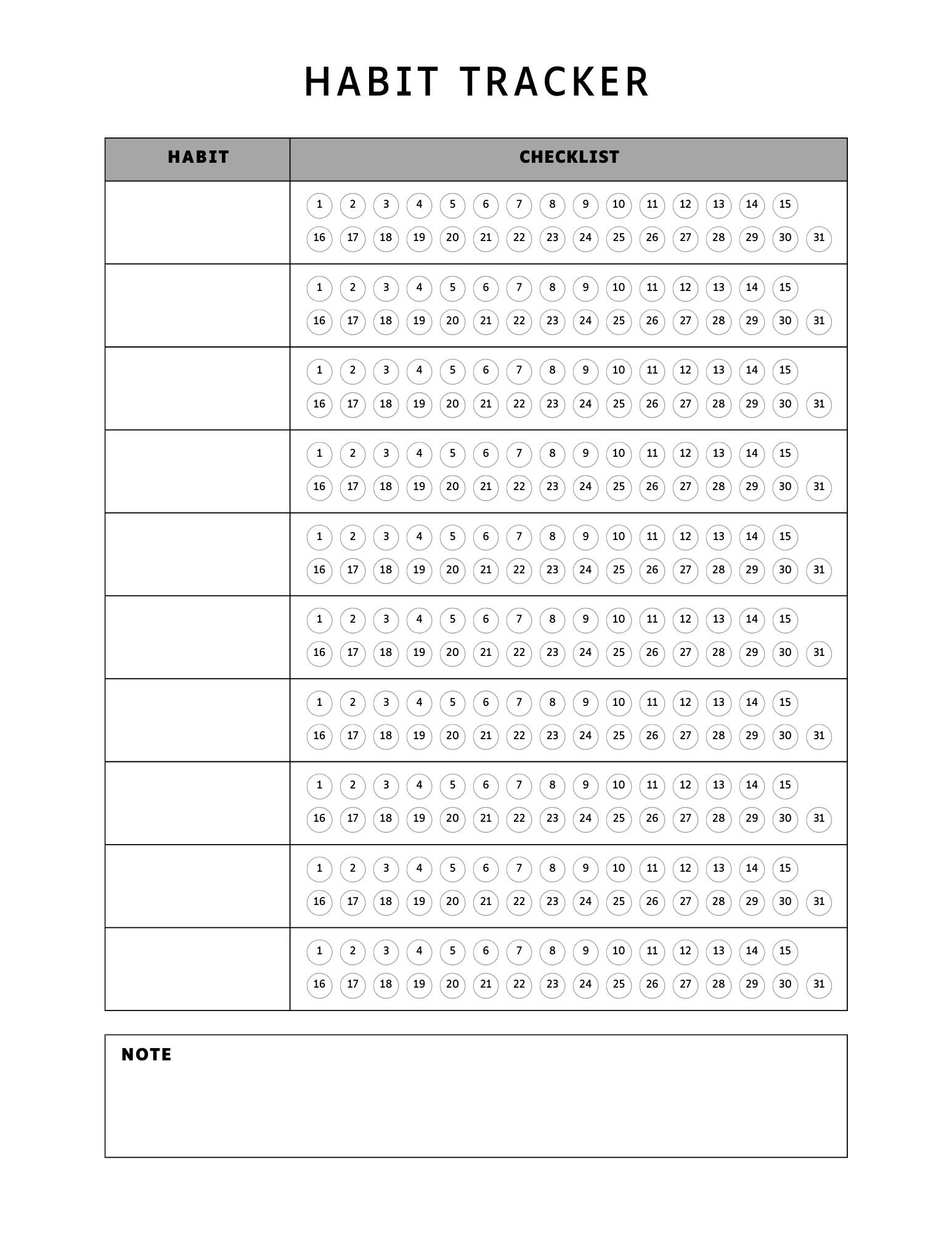 Habit Tracker Checklist - Etsy