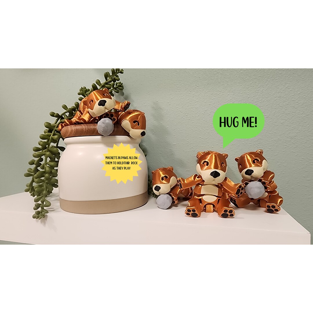 3D Articulated Otter Fidget Toy With Magnetic Rock | Cute Flexible ...