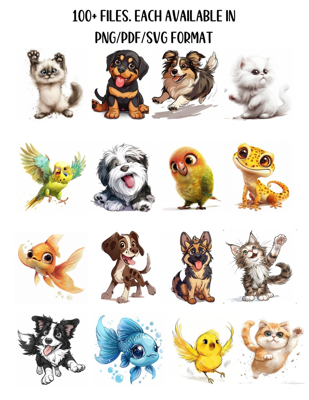 Pet Clipart Bundle: 100+ Adorable Animals House Pets Digital Download ...