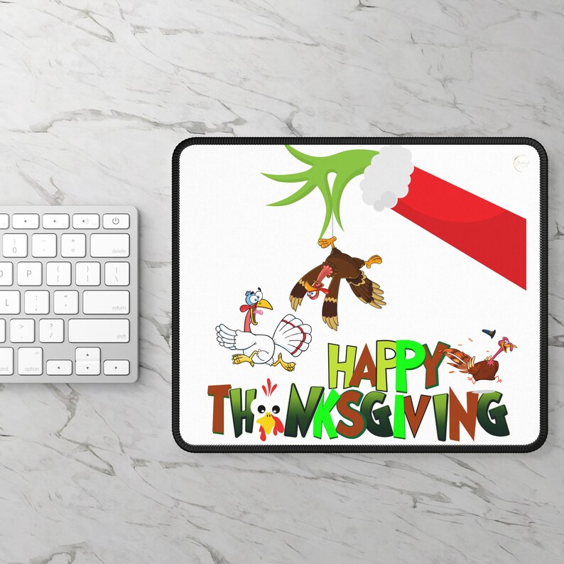 Gaming Mouse Pad Funny Grinch and Turkey Design for Thanksgiving Desk ...