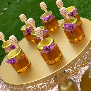 Honey Jar Favors: Mini Glass Pots With Wooden Dippers & Floral Decor - Etsy