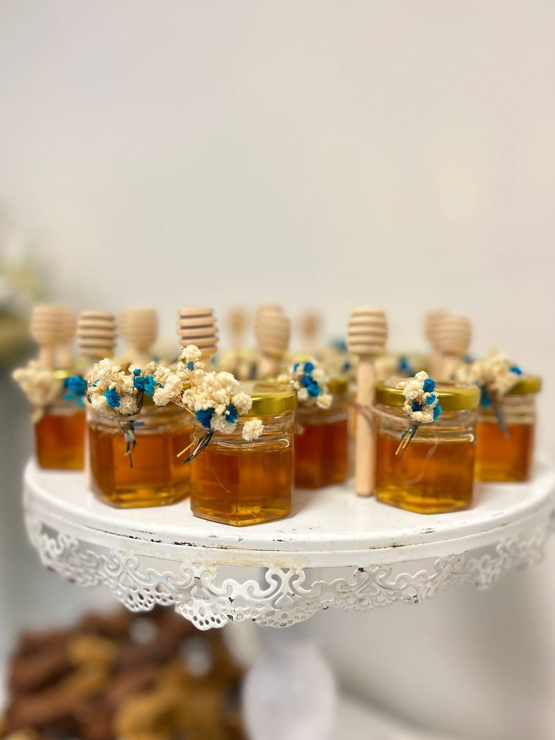 Honey Jar Favors: Mini Glass Pots With Wooden Dippers & Floral Decor - Etsy