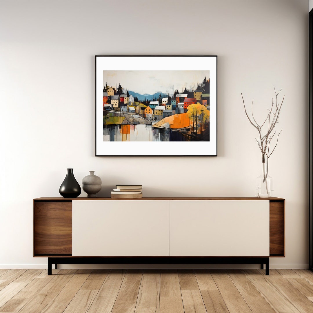 Lakeshore Serenity | Vibrant Color/ai Illustration Art/abstract Poster ...