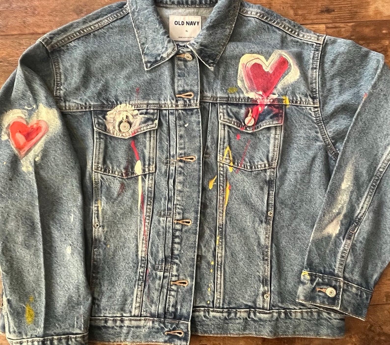 Hand Painted Back to Garden Denim Jean Jacket Unique Oneofakind Boho ...