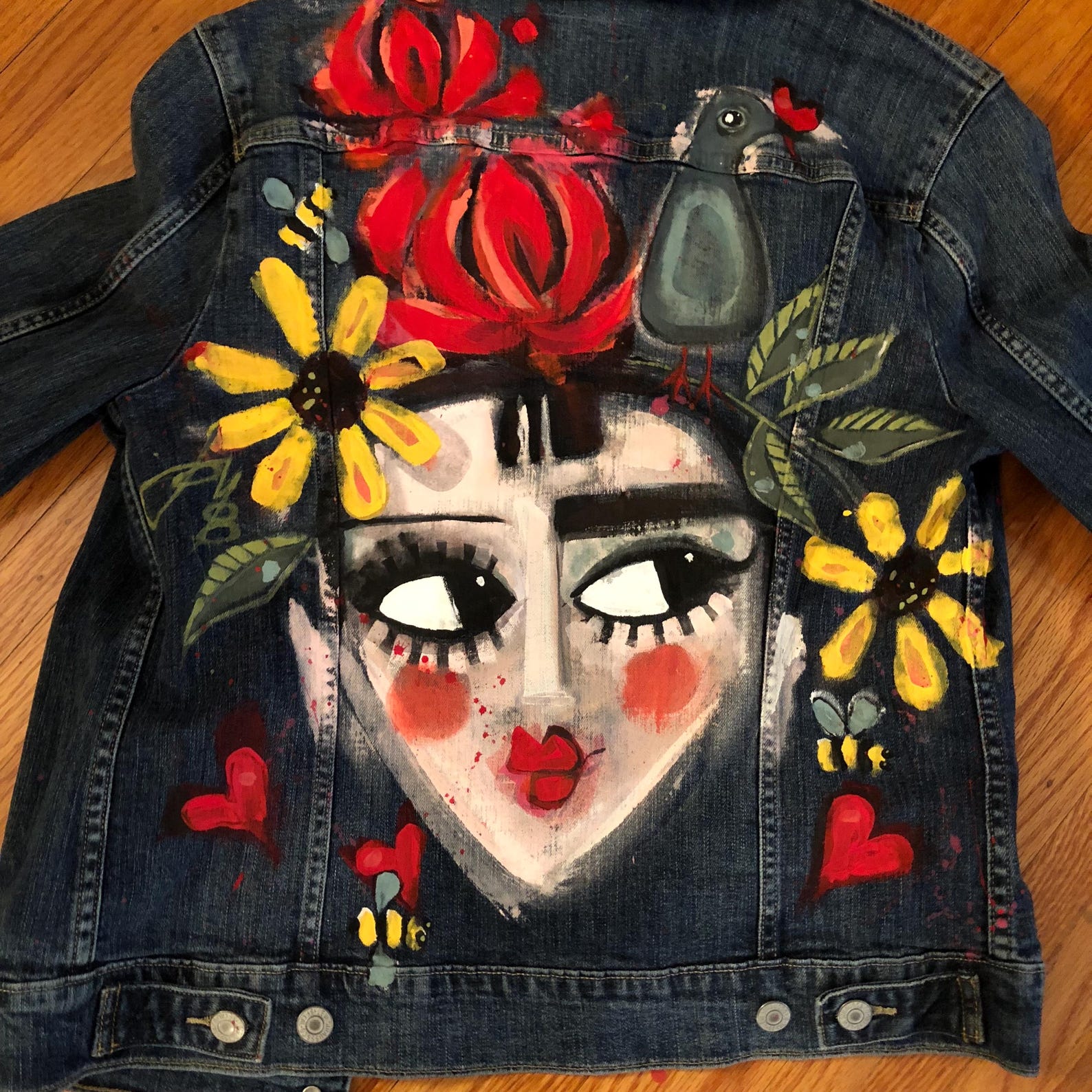 Hand Painted in the Garden Denim Jean Jacket Unique Oneofakind Boho ...
