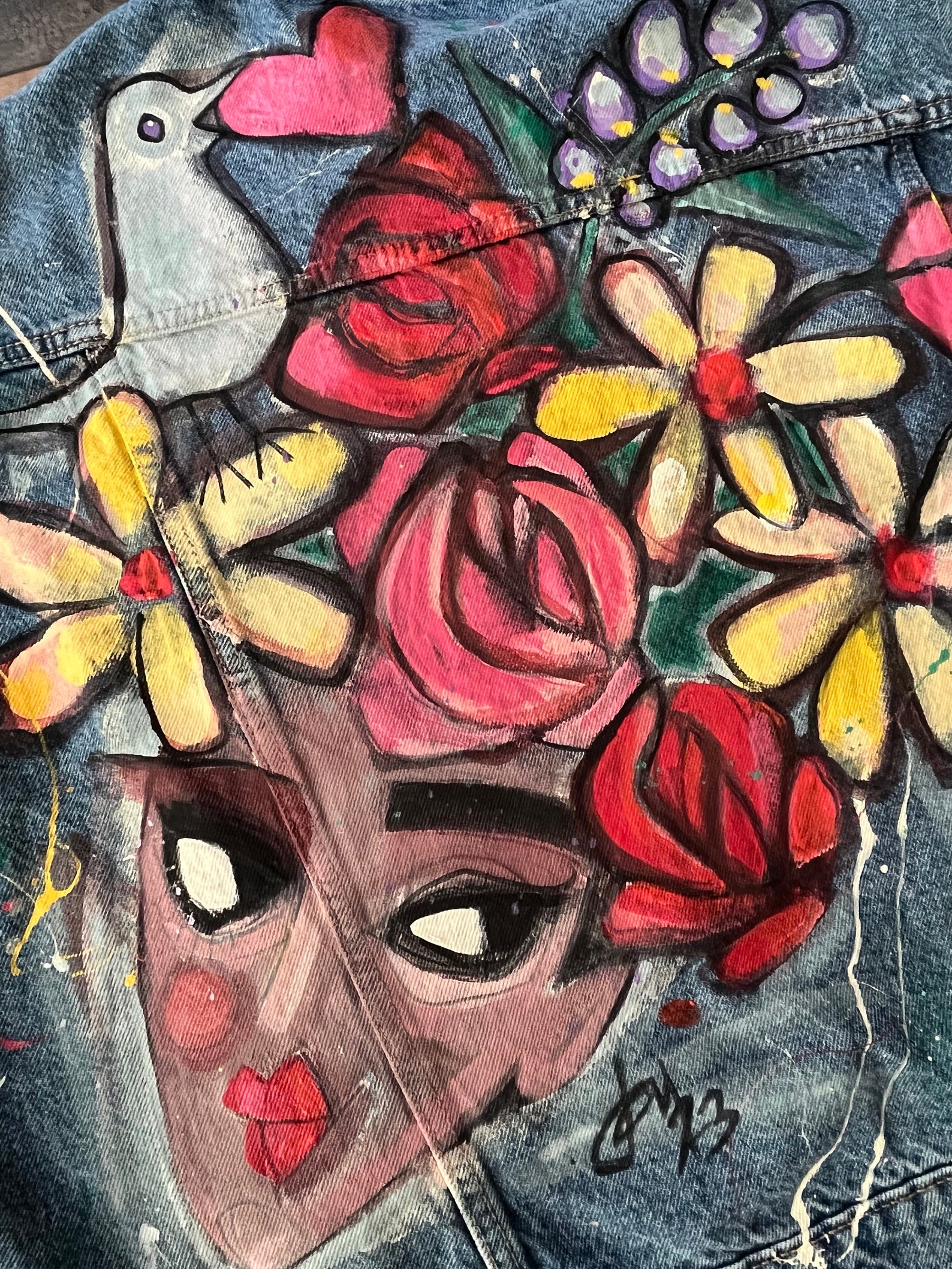 Hand Painted Back to Garden Denim Jean Jacket Unique Oneofakind Boho ...