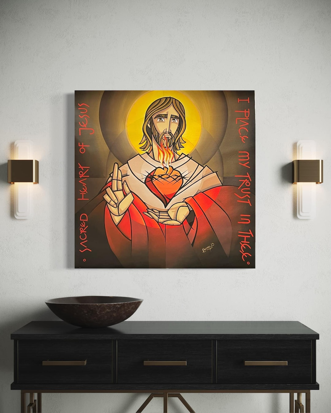 Sacred Heart of Jesus: Contemporary Minimalist Iconography - Original ...