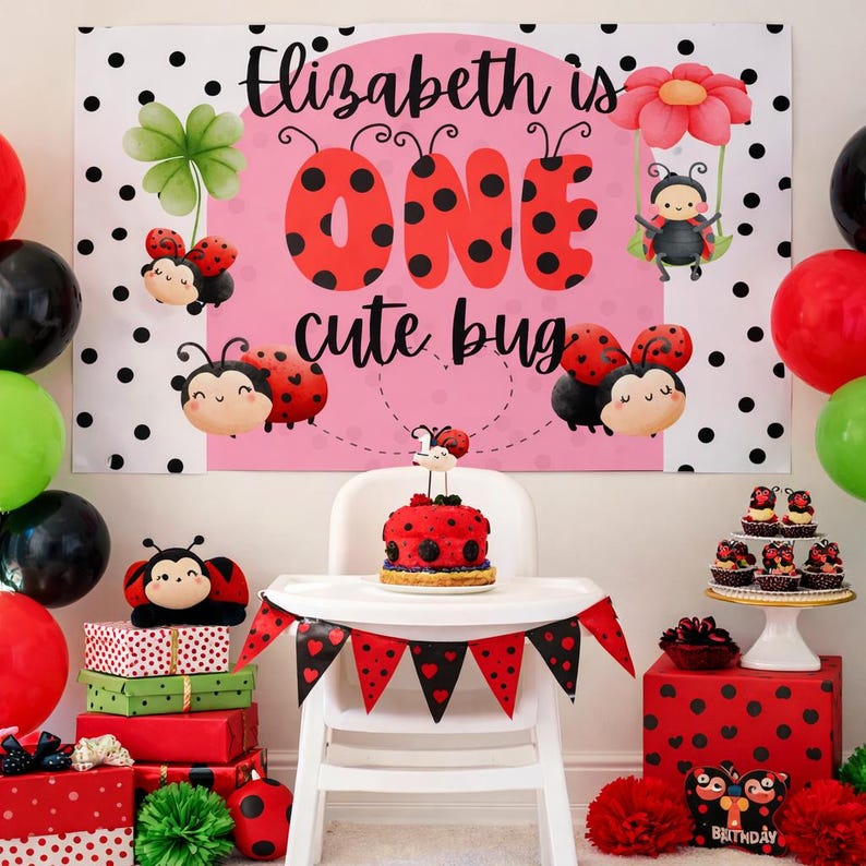 Ladybug First Birthday Backdrop, One Cute Bug Party Decor - Etsy